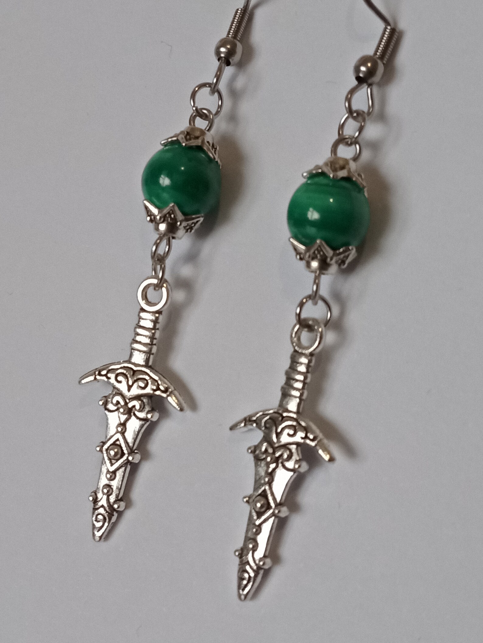 Silver Dagger & Natural Malachite Single Earring or Pair - Etsy UK