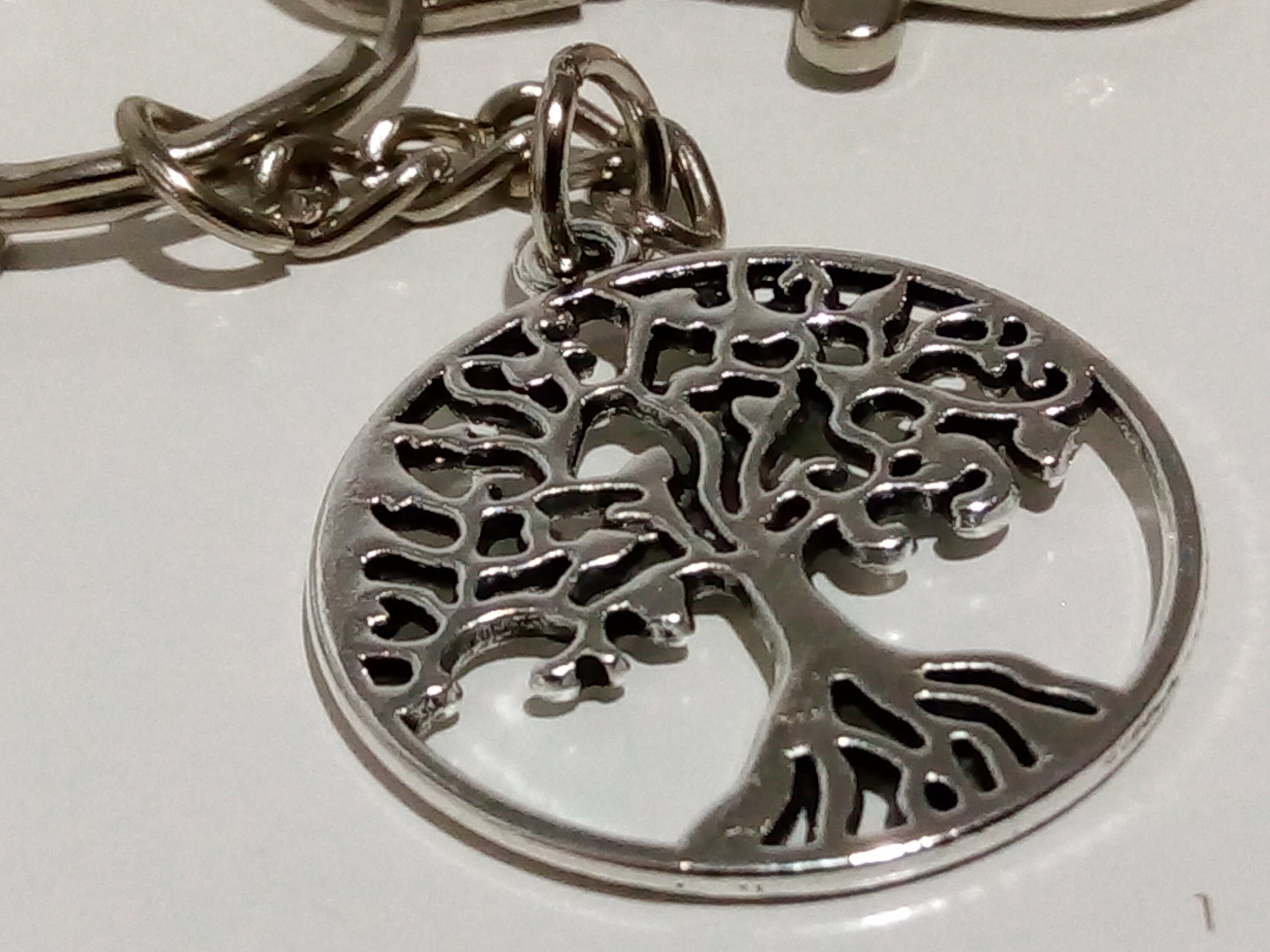 Keyring Keychain: Silver Tree With Green Crackle Crystal. Unique ...