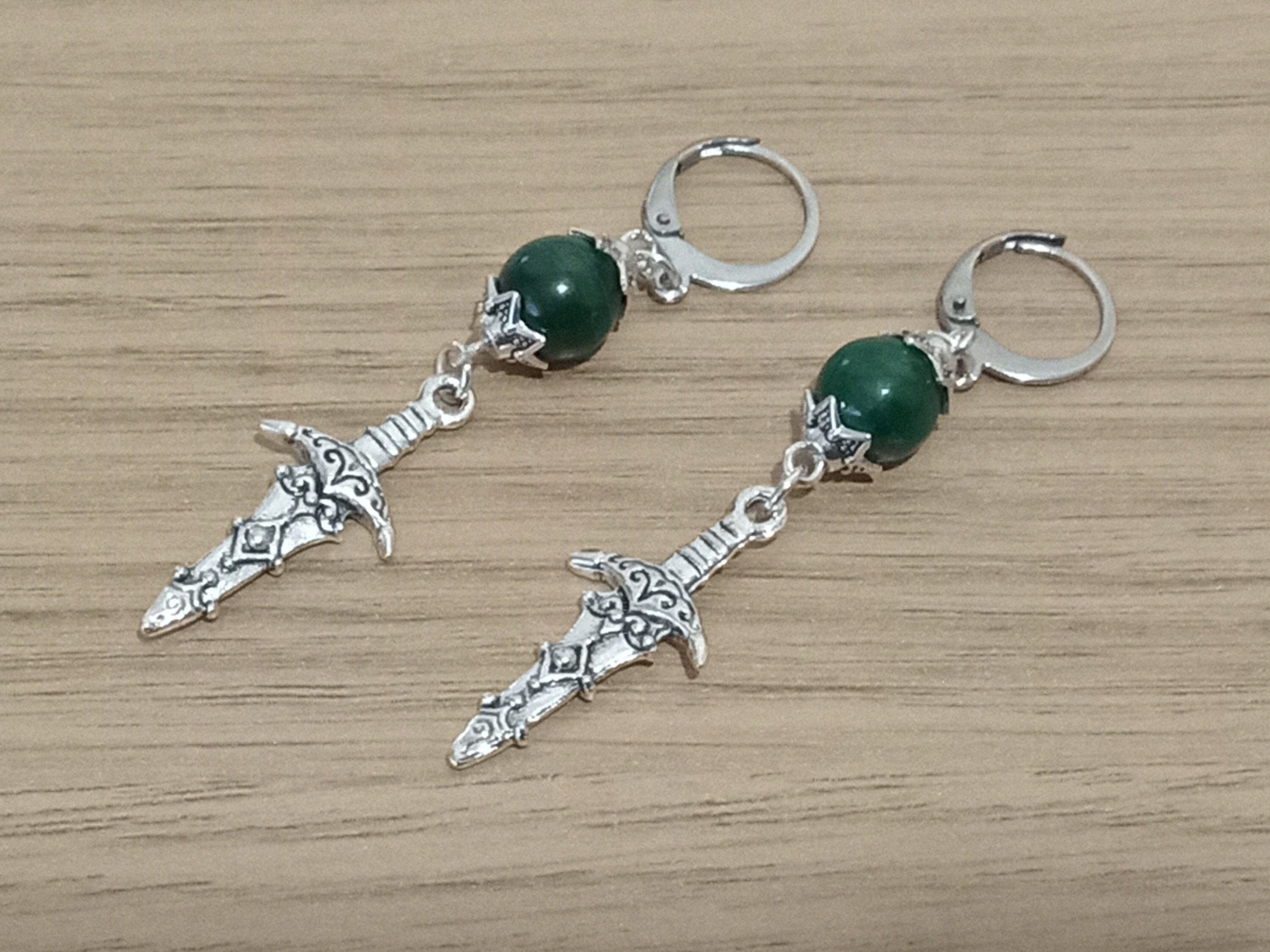 Silver Dagger & Natural Malachite Single Earring or Pair - Etsy UK