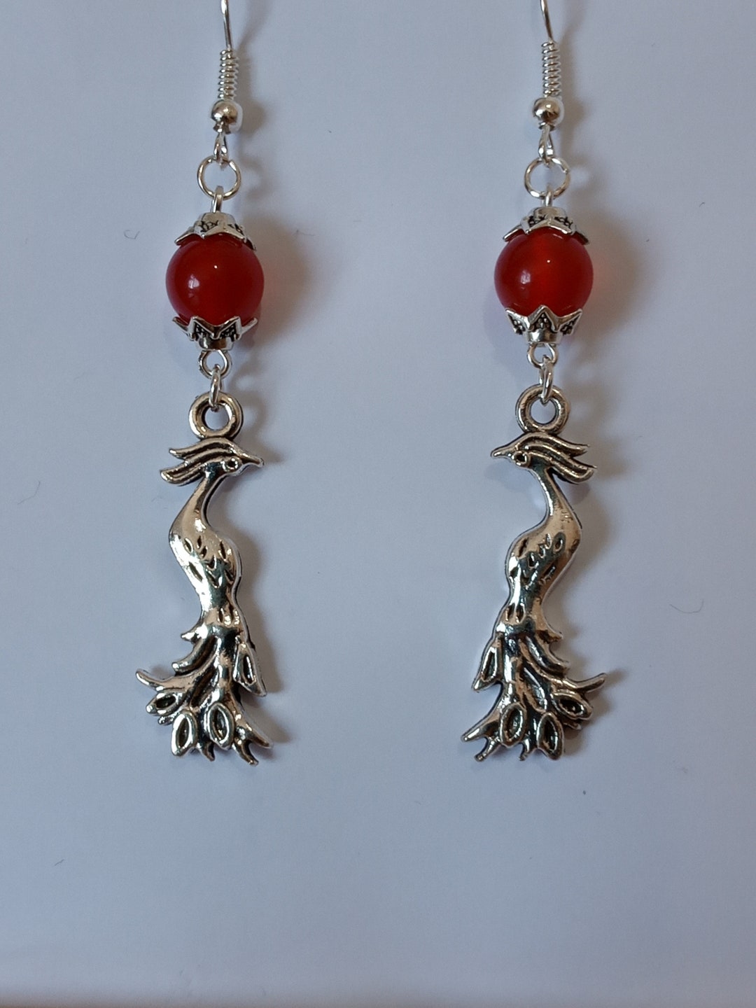 Silver Phoenix Earrings with Red Jade Gemstones and closures to choose ...