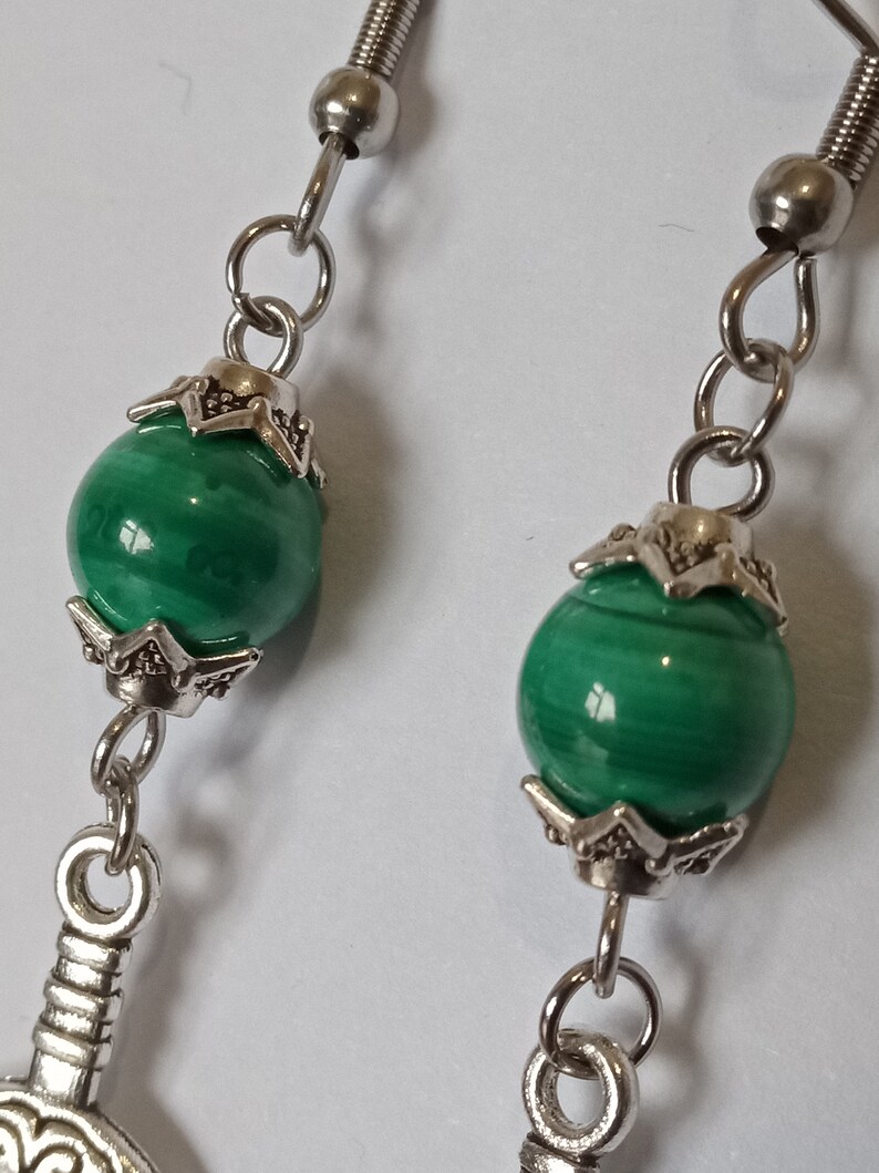 Silver Dagger & Natural Malachite Single Earring or Pair - Etsy UK