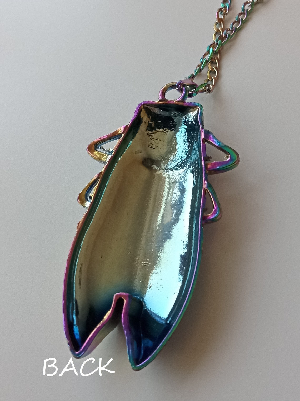 Large Rainbow Cicada Necklace on Rainbow Steel Chain or Black Thong ...
