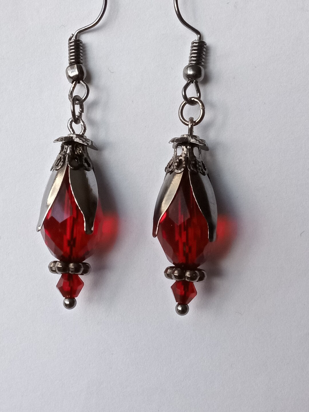 Dark Red Crystal Teardrop Earrings: Gunmetal Gothic Jewelllery Hand ...