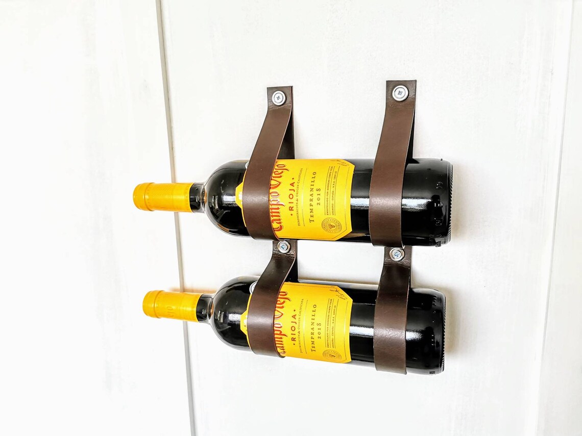 Leather Strap Wine Rack. One bottle set. | Etsy