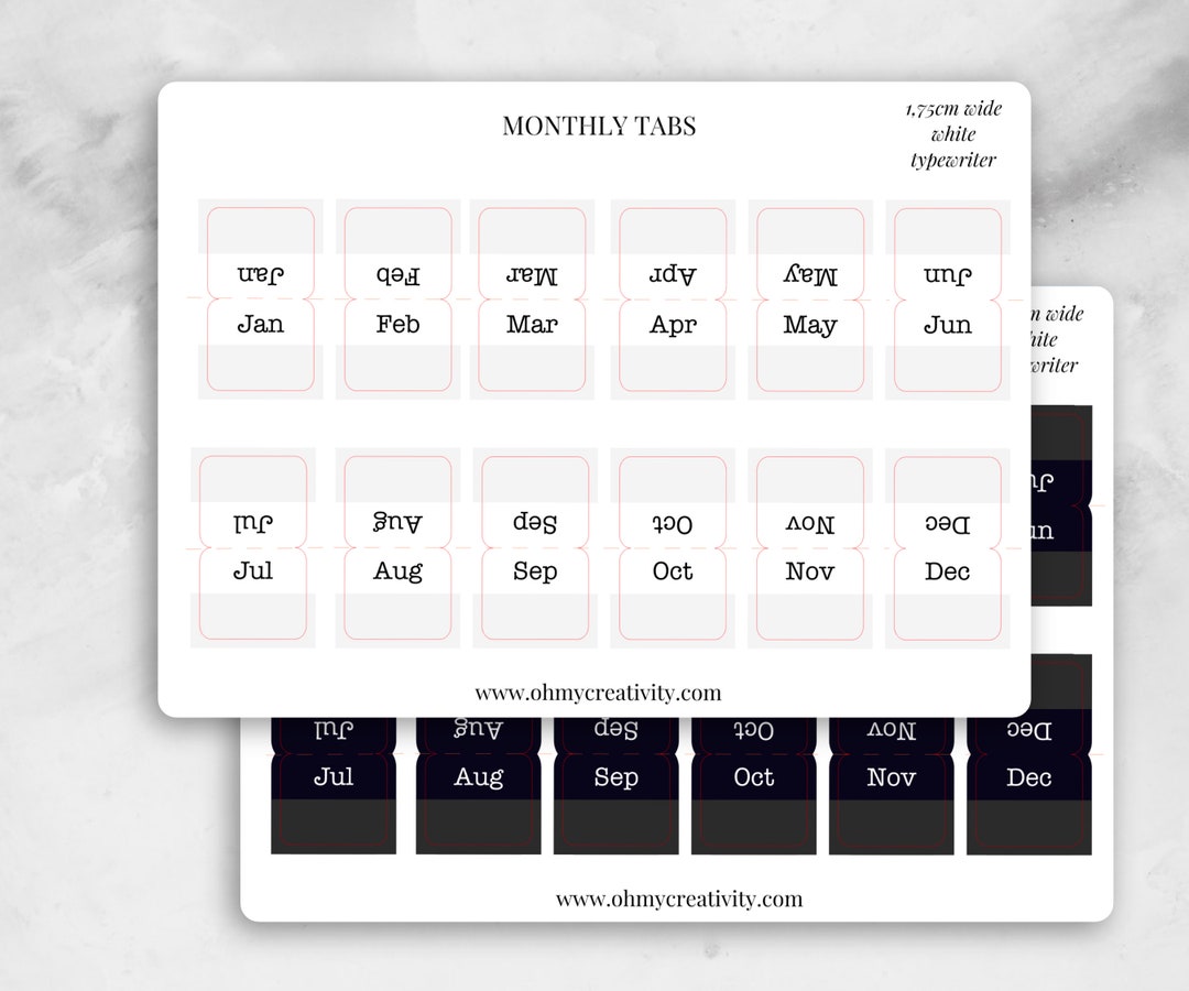 Monthly Tab Stickers Typewriter for Hobonichi Cousin, Calendar, Planner ...