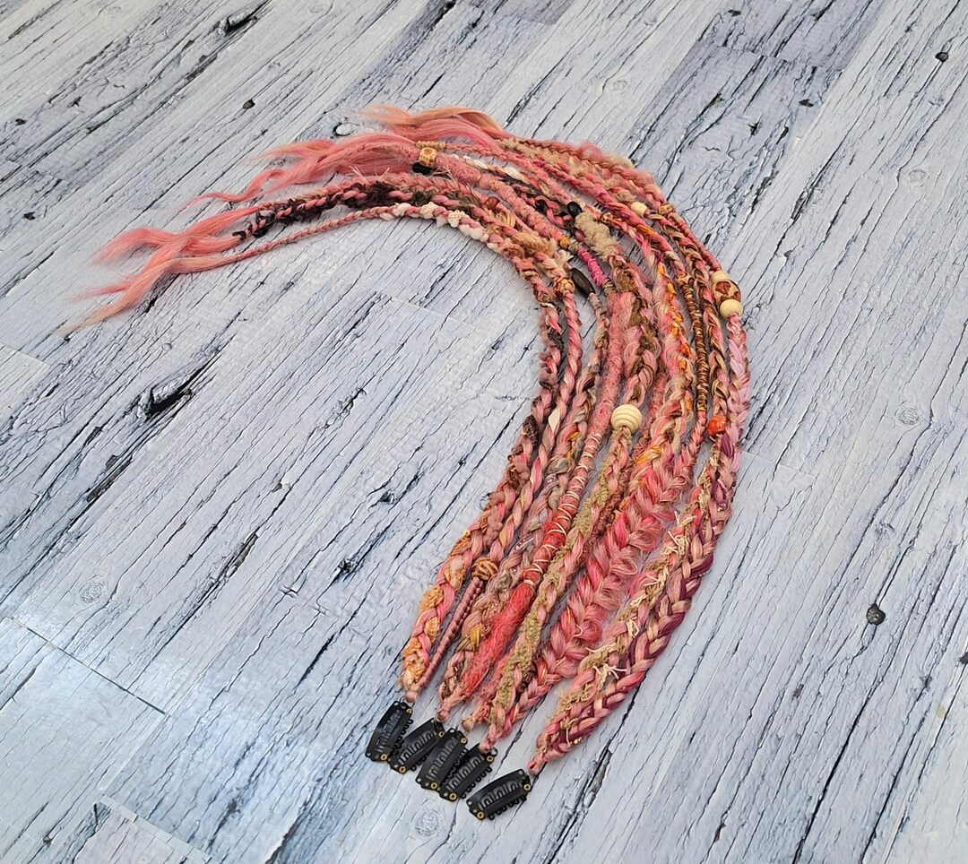 Pink Forest Fae Braid Set, Clip in Dreads, Fishtail Braids, Synthetic ...