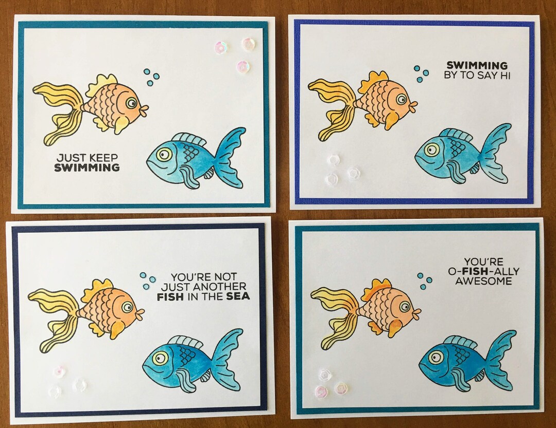 Note Cards, Set of 4, Water Color, Fish - Etsy