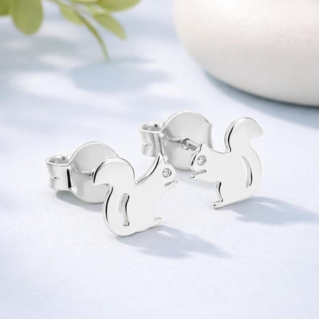 Squirrel Earrings* 925 Silver* Stud Earrings* Quirky Animal Earrings* 18k Gold Plated* Cute Tiny ...