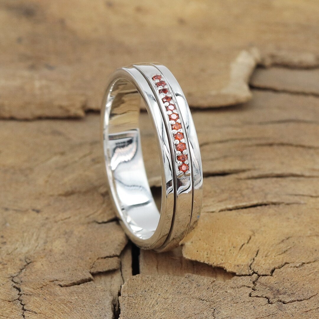 Fidget Ring, Solid Sterling Silver Ring, Genuine Garnet Gemstone Ring ...