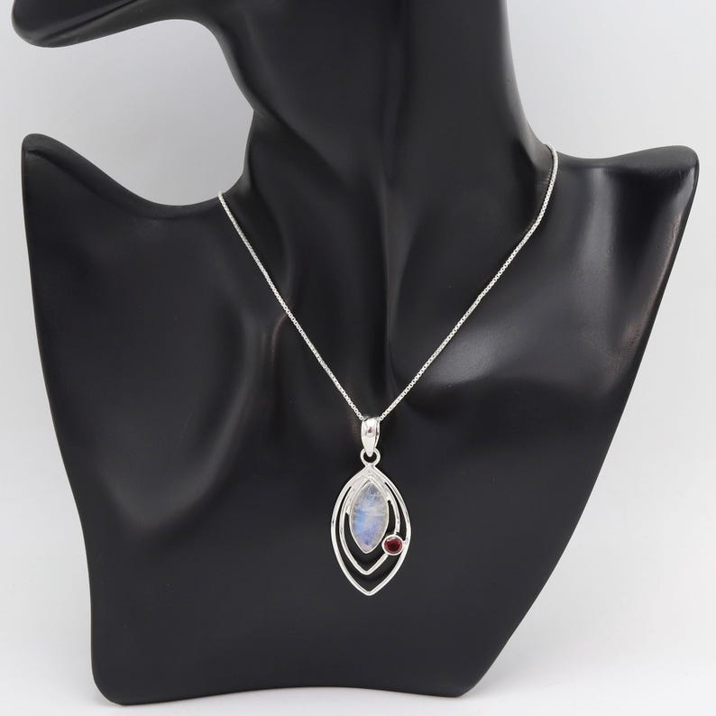 Moonstone Garnet Sterling Silver Pendant Necklace, Handmade Jewelry - Etsy