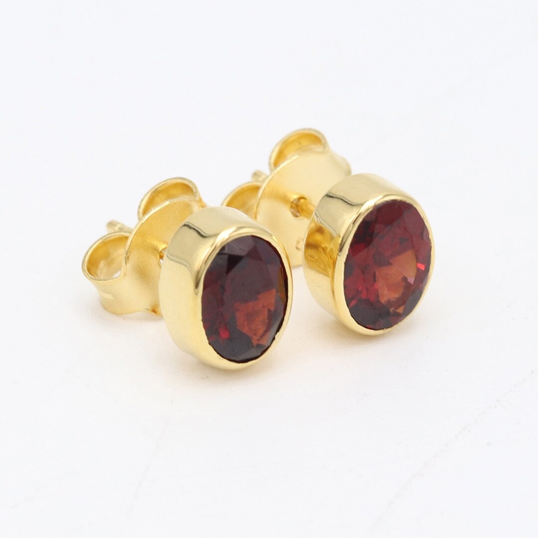 Garnet Stud Earrings in Sterling Silver | Minimalist Gold Earrings for ...