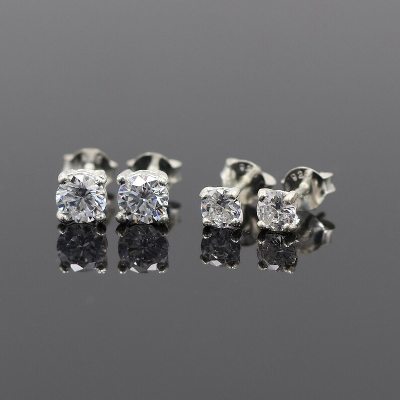 Stud Earrings, 925 Sterling Silver Brilliant Cut Swarovski Crystal ...