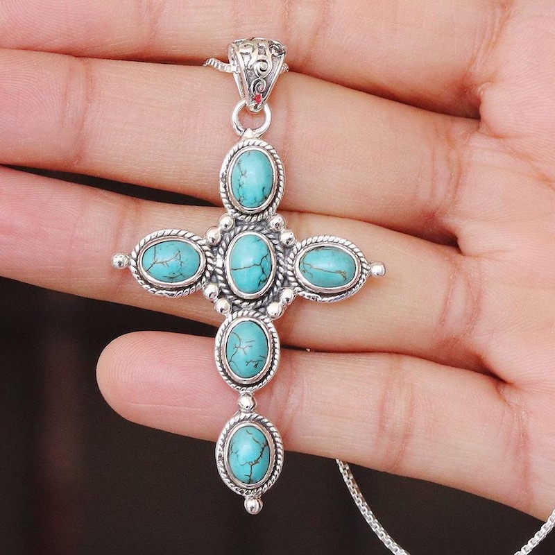 Turquoise Cross Necklace - Etsy
