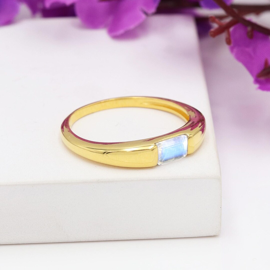 Moonstone Rings, Solid Silver Rings, Baguette Rings, Minimalist Rings, Dainty Gold Wedding Bands ...