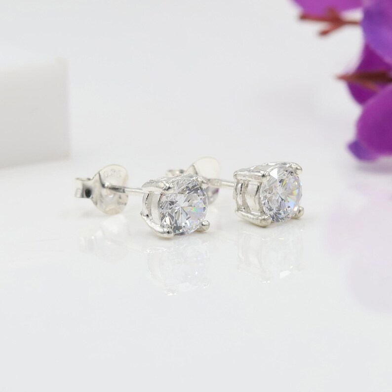 Stud Earrings, 925 Sterling Silver Brilliant Cut Swarovski Crystal ...