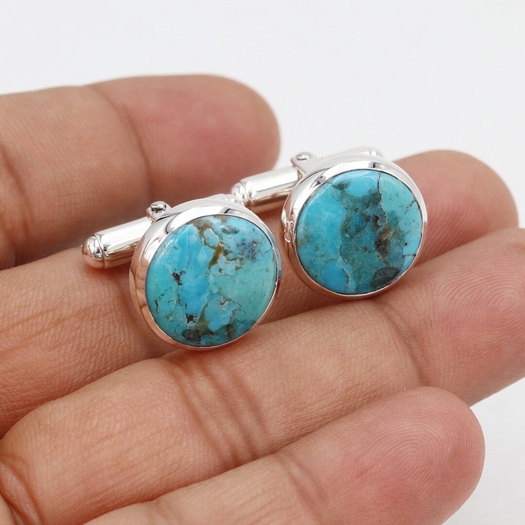 Blue Turquoise Cufflinks, Solid Sterling Silver Cufflinks, Cufflinks ...