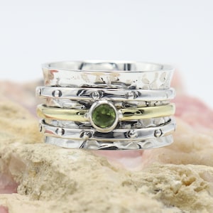 Spinner Ring, Peridot Ring, Sterling Silver Ring, Fidget Rings, Anxiety ...
