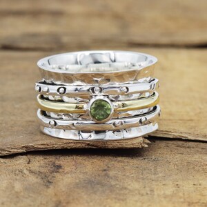 Spinner Ring, Peridot Ring, Sterling Silver Ring, Fidget Rings, Anxiety ...