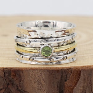Spinner Ring, Peridot Ring, Sterling Silver Ring, Fidget Rings, Anxiety ...