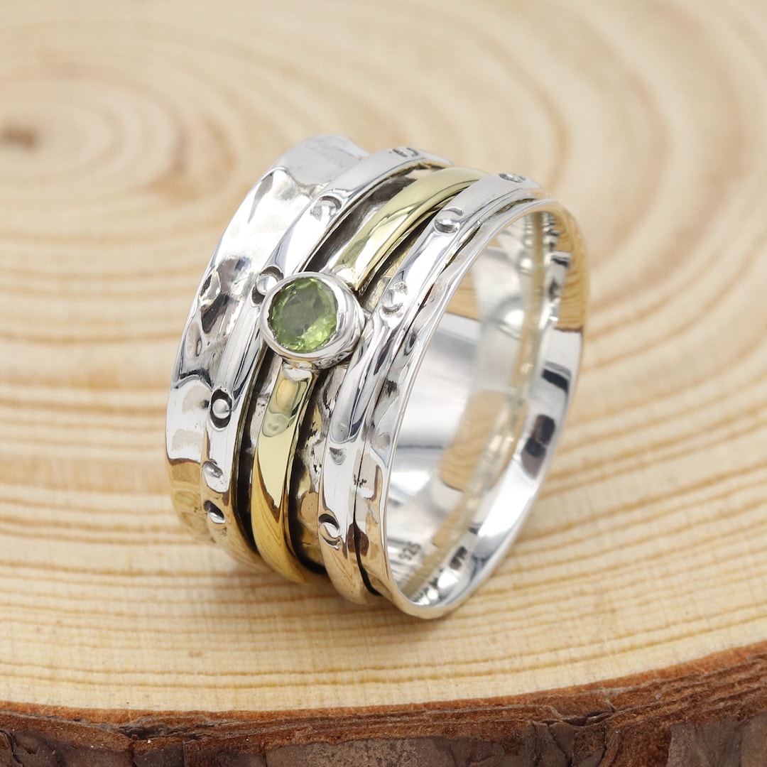 Spinner Ring, Peridot Ring, Sterling Silver Ring, Fidget Rings, Anxiety ...
