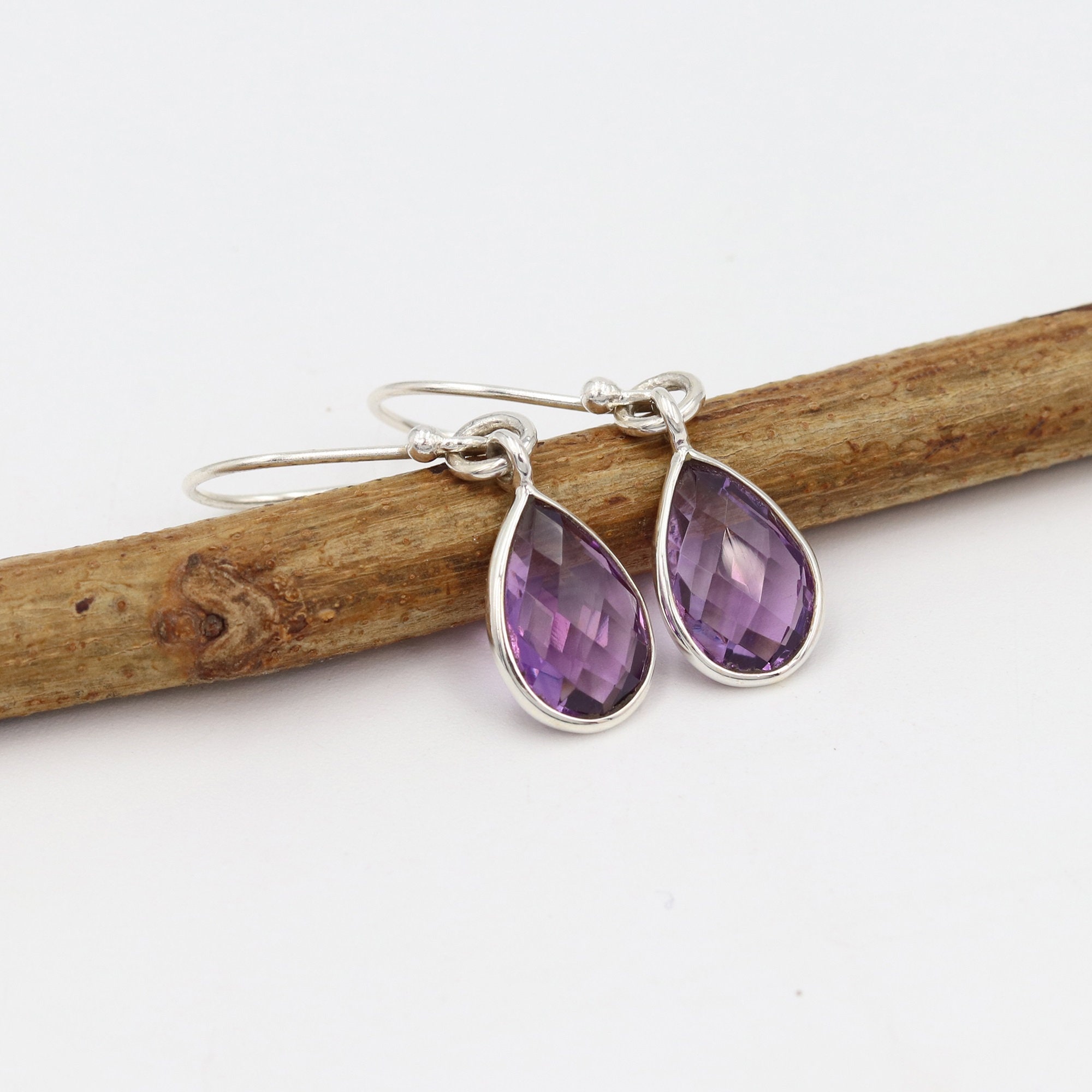 Amethyst Earrings, Solid Silver Earrings, Dangle Drop Earrings, Tear ...