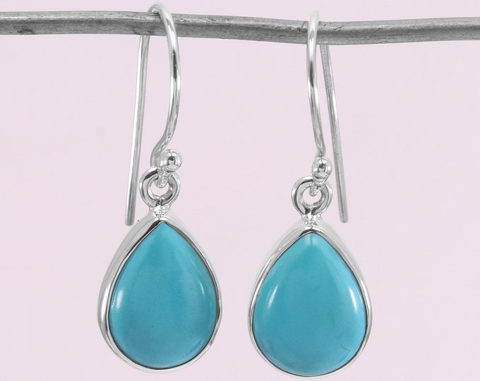Genuine Turquoise Earrings, Sterling Silver, Turquoise Dangle Earrings ...