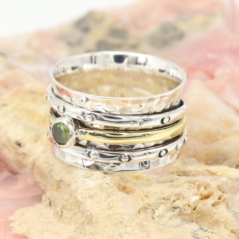 Spinner Ring, Peridot Ring, Sterling Silver Ring, Fidget Rings, Anxiety ...