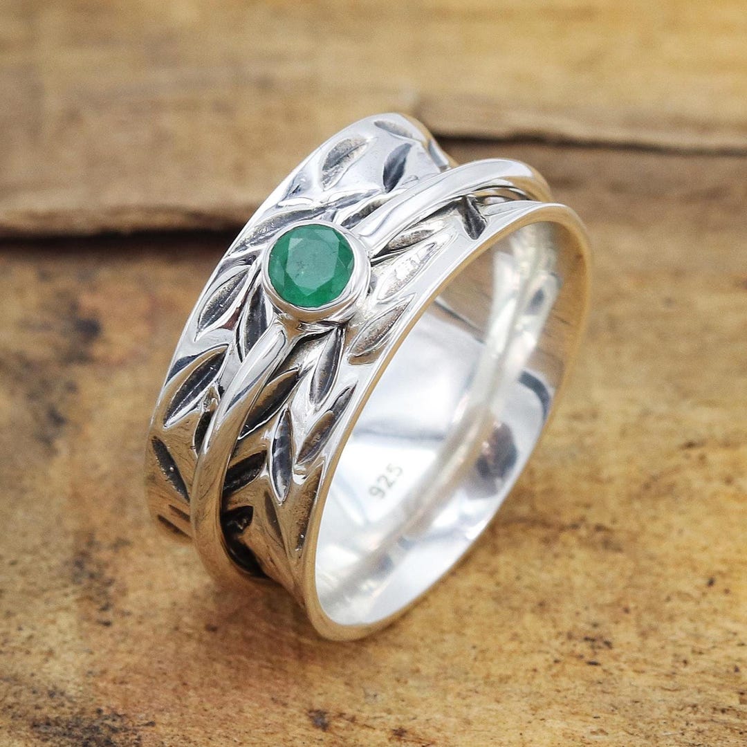 Sterling Silver Spinner Ring: Gemstone Meditation Band, Anti-anxiety ...