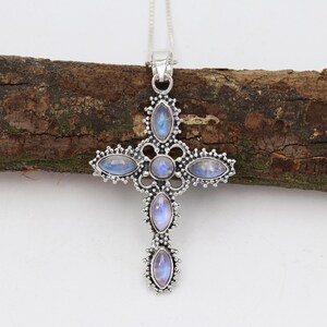 Moonstone Cross Pendant Necklace, Oxidized Sterling Silver Pendant ...