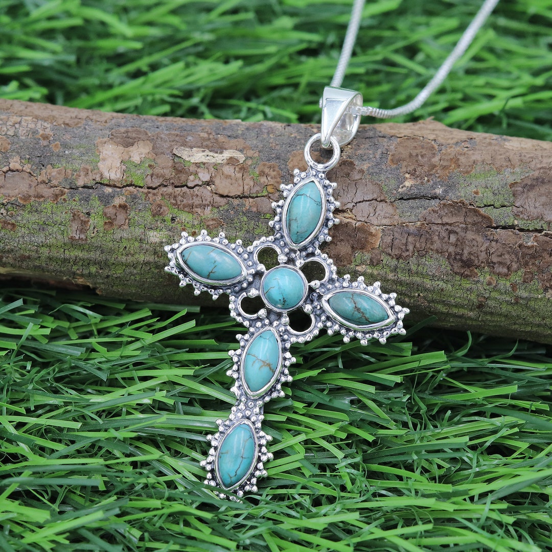Cross Pendant Necklace, Turquoise Necklaces, Solid Sterling Silver ...