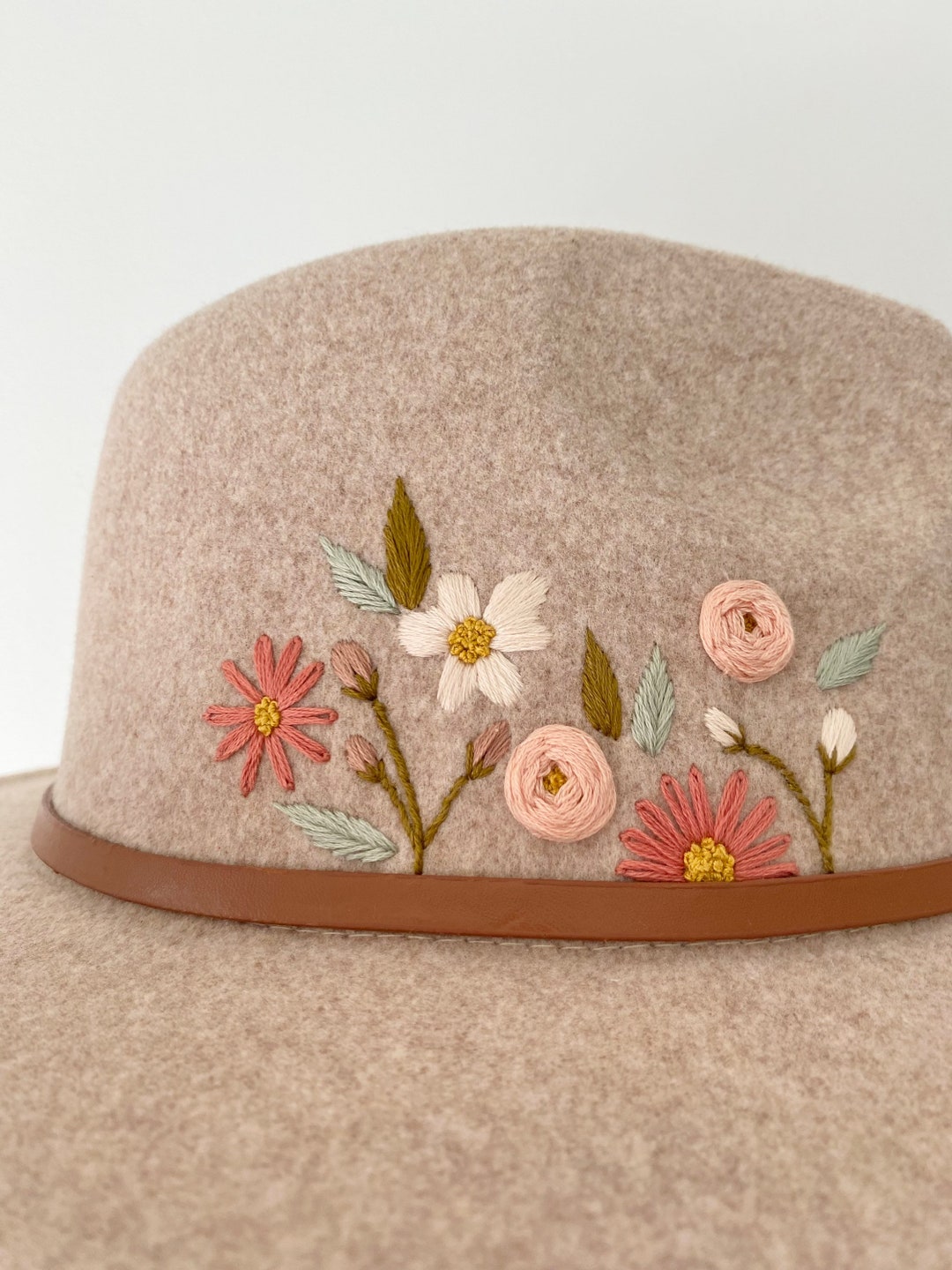 Custom Made to Order Hand Embroidered 3 Inch Wide Brim Felt Hat - Etsy