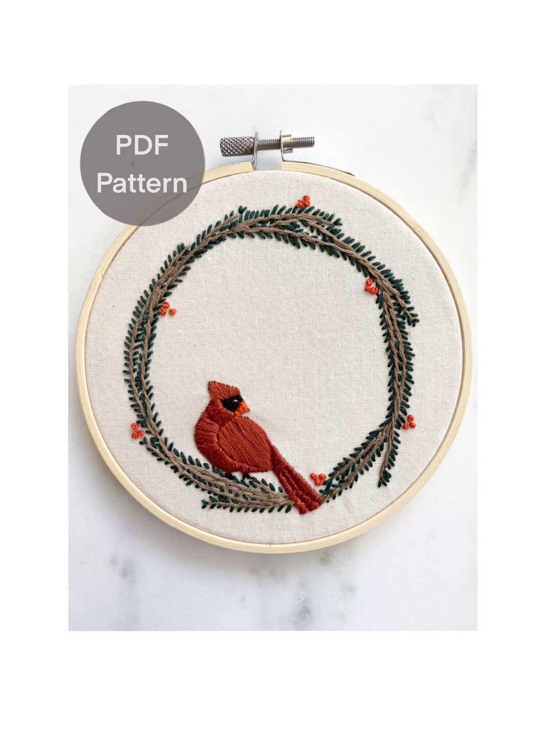 Cardinal Christmas Wreath Embroidery Pattern - Etsy