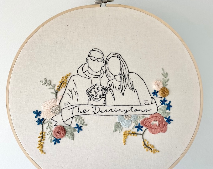 Custom Embroidered Line Portrait - Etsy