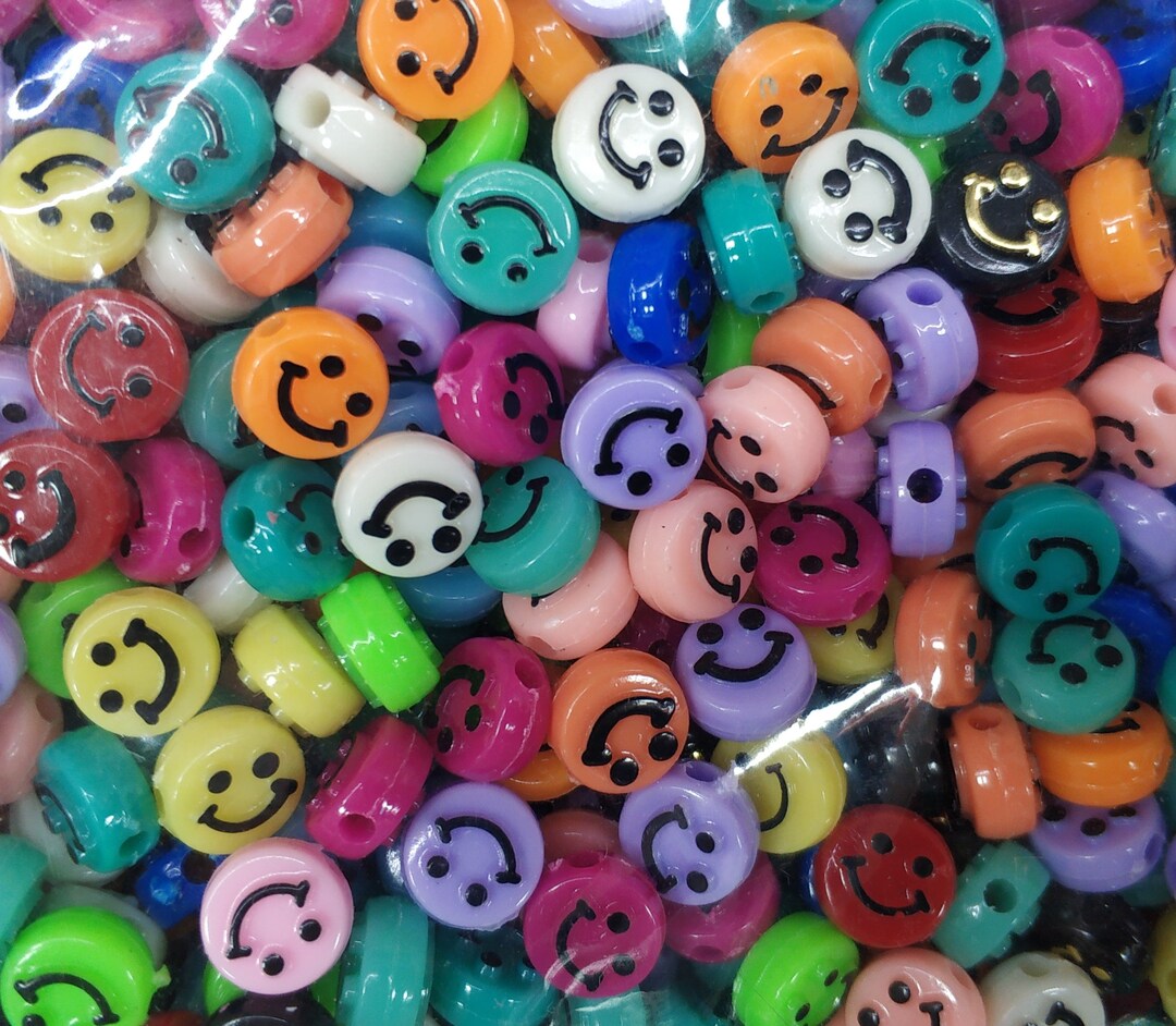 200pcs of 6x10mm Acrylic Colorful Smiley Face Beads,rainbow Multi Color ...