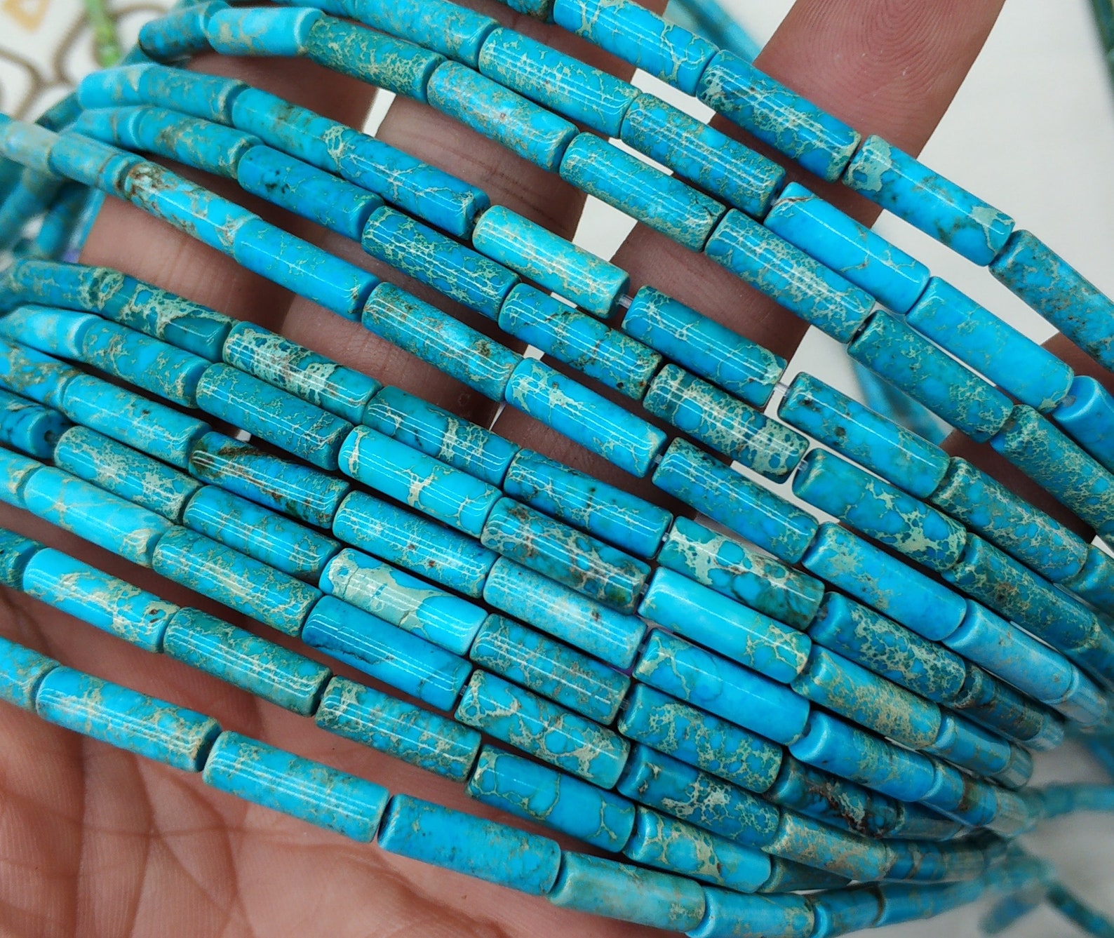 30cs/str- 4x13mm Turquoise Blue Sea Sediment Tube Beads- Blue Imperial ...
