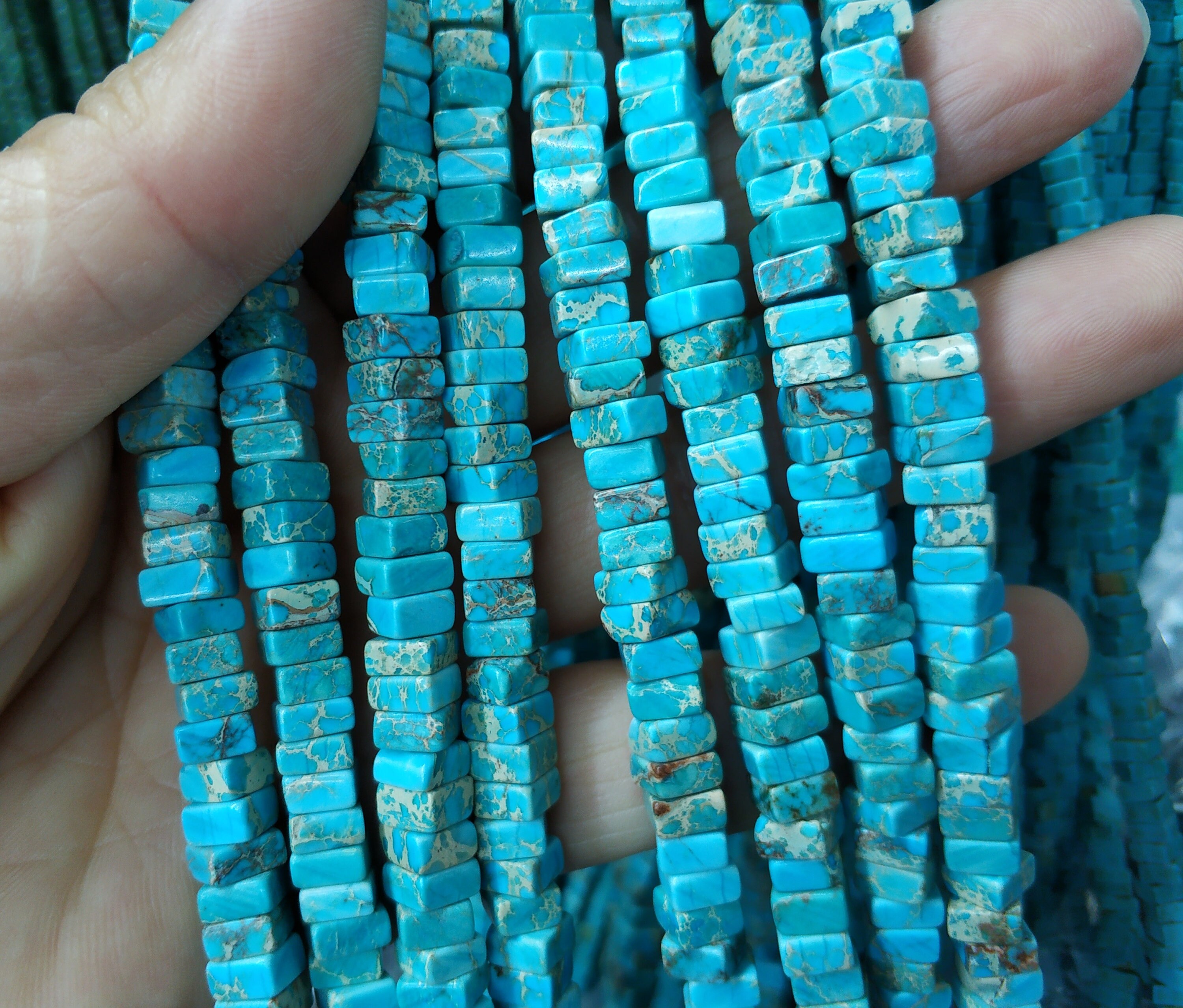 115pcs/strandturquoise Blue Stone Square Cushion Heishi - Etsy