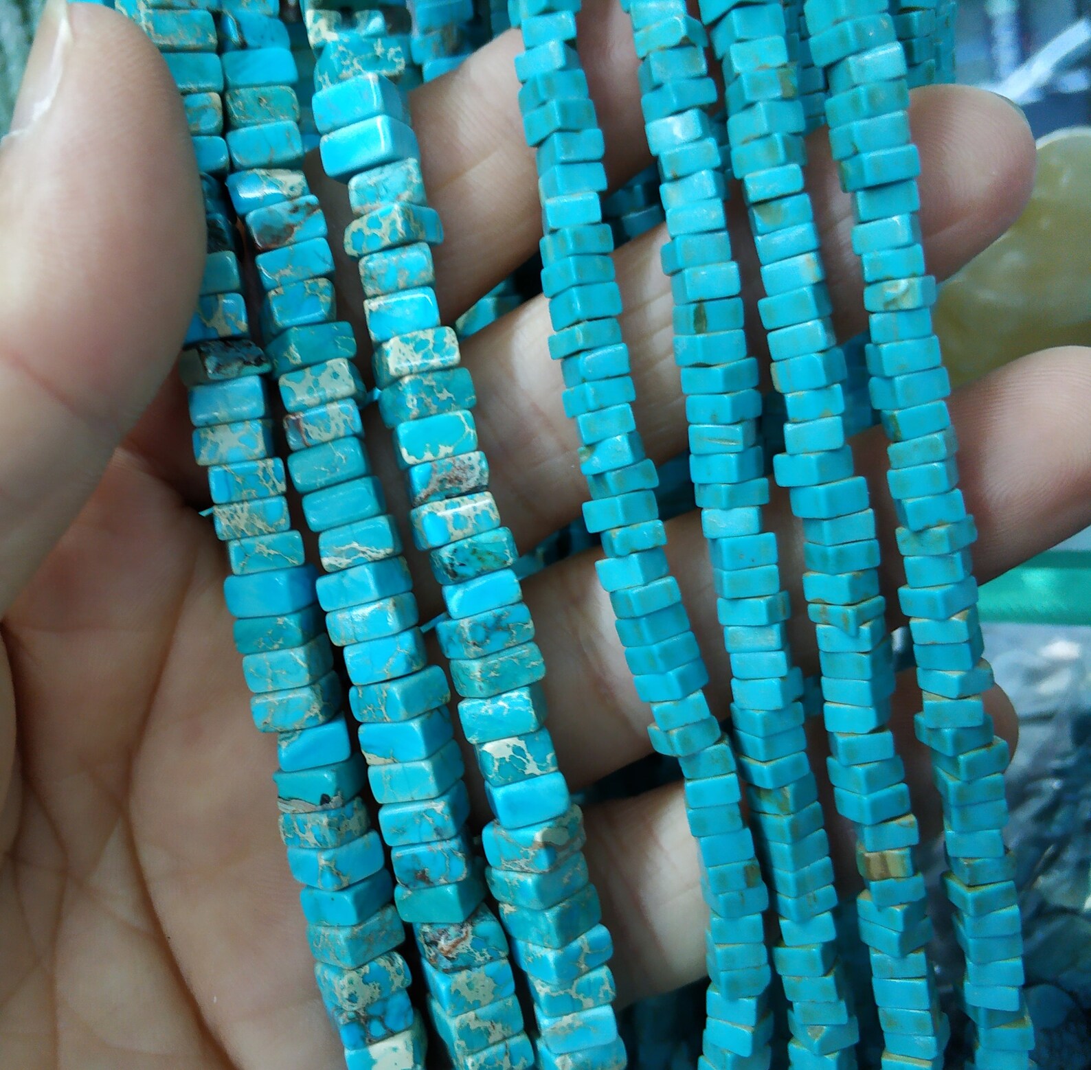 115pcs/strandturquoise Blue Stone Square Cushion Heishi - Etsy