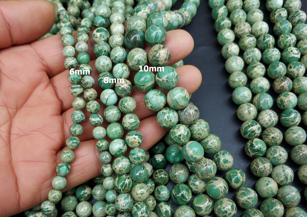 Natural Snake Skin Stone 6,8,10mm Round Beads- Beige Green Impression ...