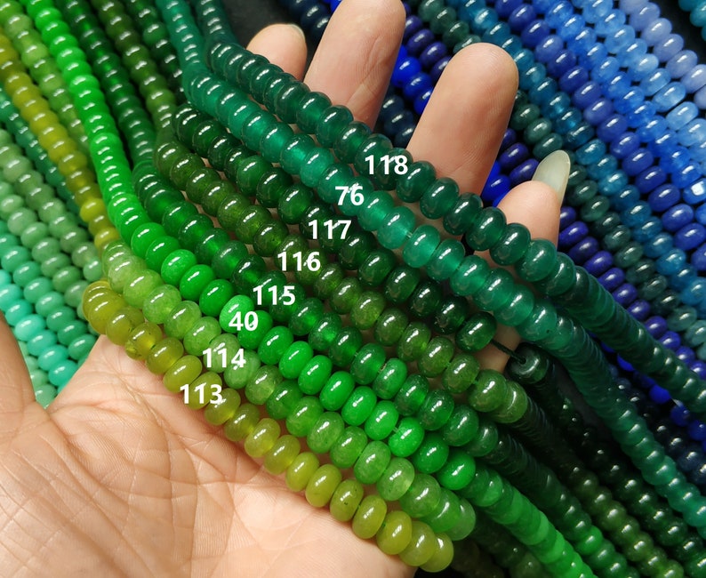 NUEVO, 5 x 8 mm Rondelles lisos, cuentas Rondelle de piedra de jade de ...