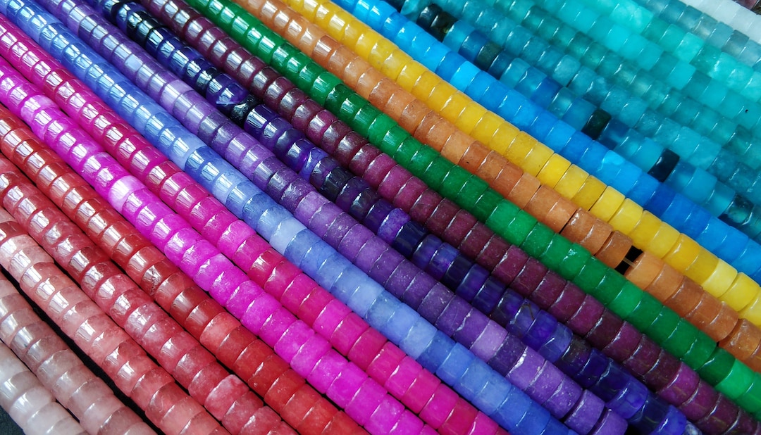 Colored Jade 3x6mm Heishi Beads- Pink,peachy,red,green,blue,purple,teal ...