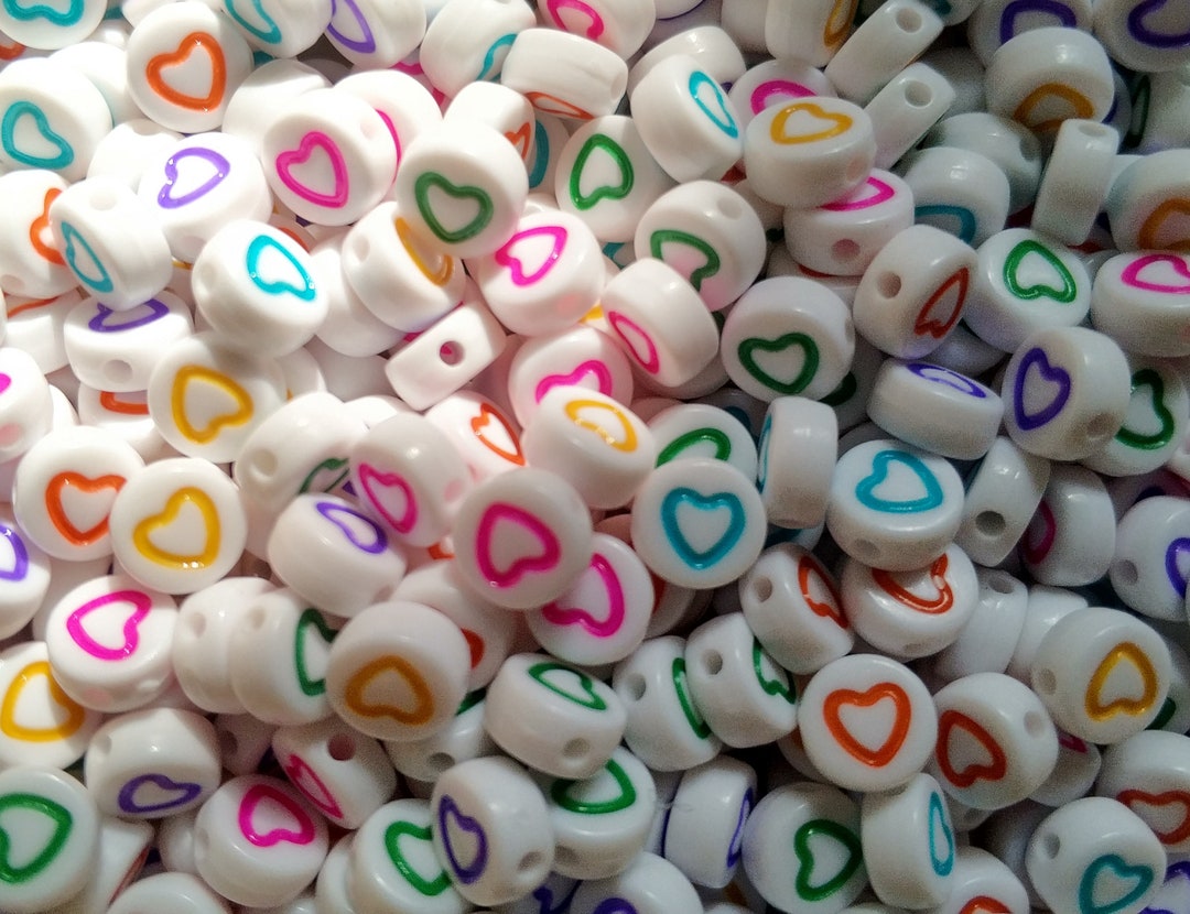 200pcs of 7mm White Acrylic Heart Beads,rainbow Heart Beads,assorted ...