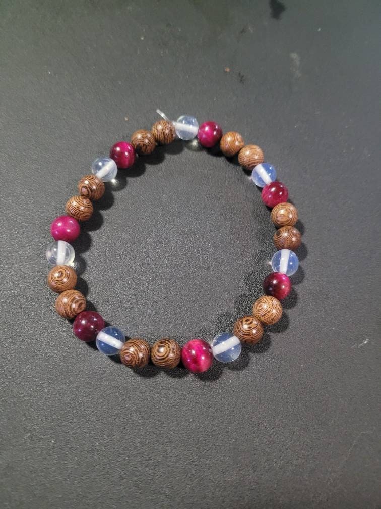 Magenta Tiger Eye With a Wood Bead - Etsy