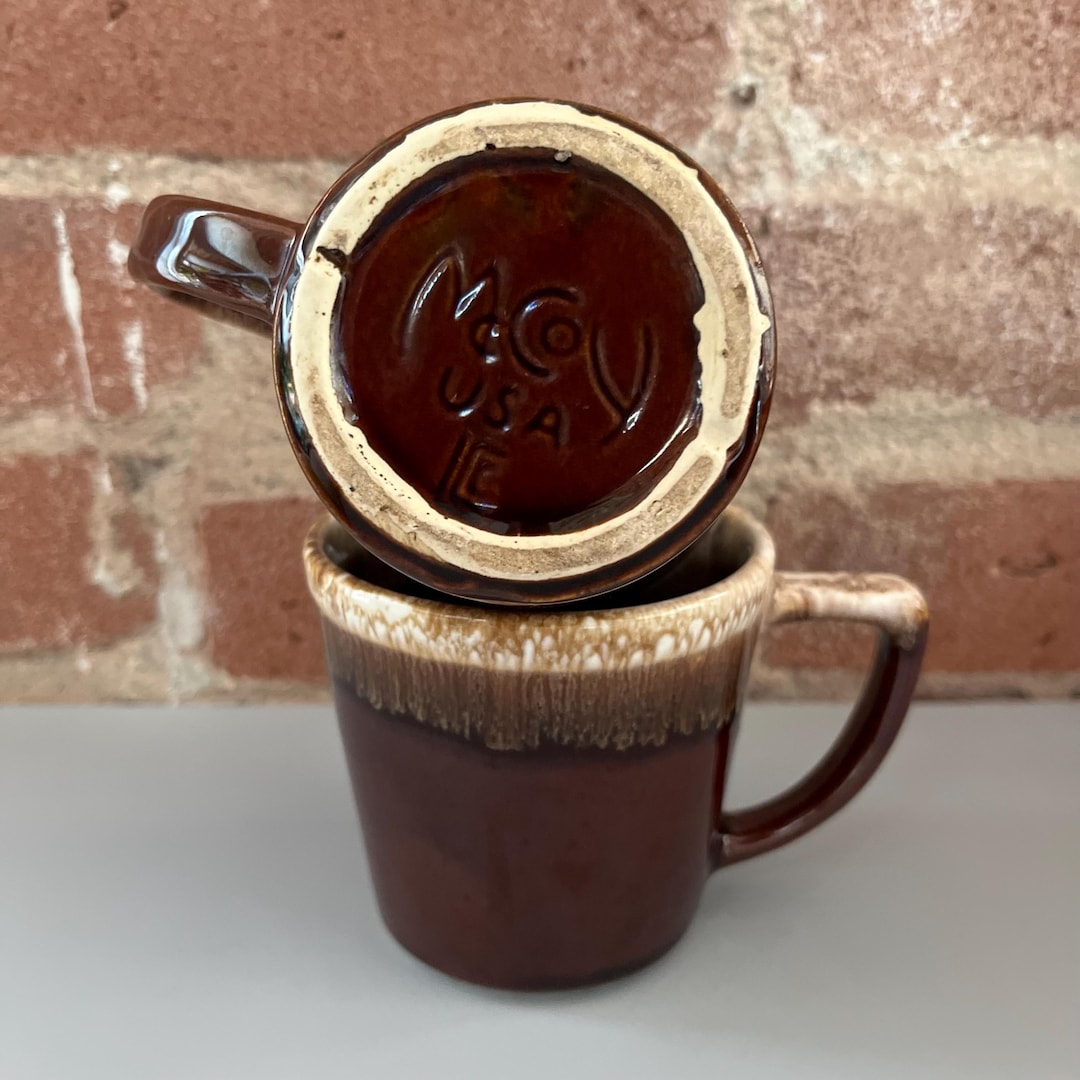 2 Vintage Mccoy Pottery Brown Drip Coffee Mugs - Etsy