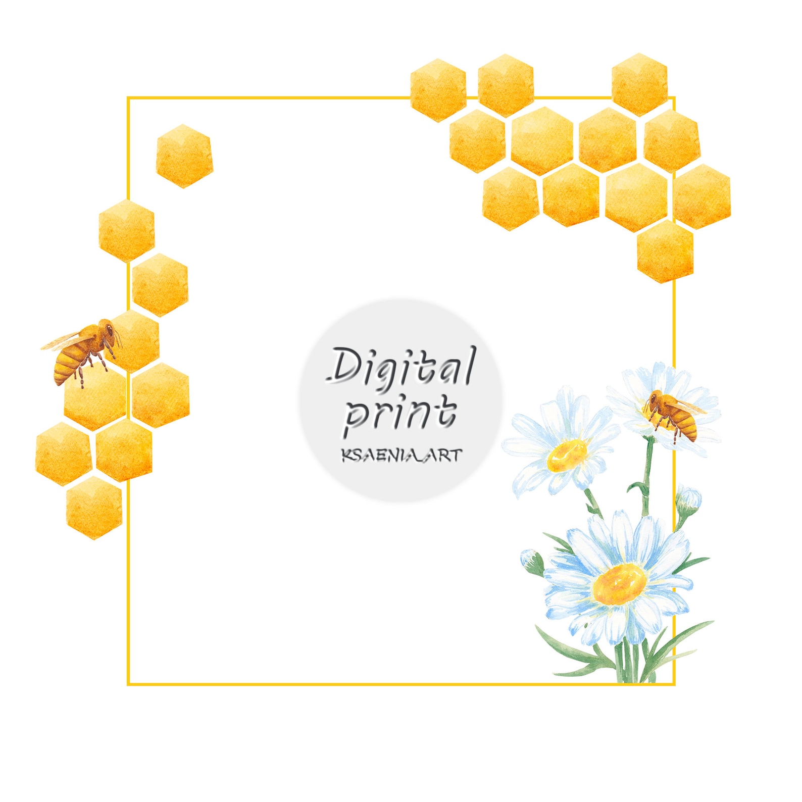 Set of 5 Watercolor Digital Frames Honey Bees Clipart Instant - Etsy