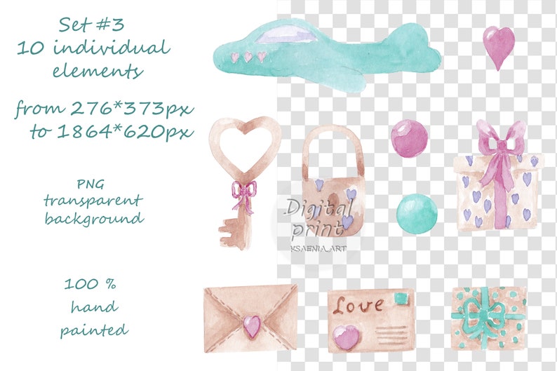 Watercolor Valentine's Day Clipart Pastel Balloons - Etsy