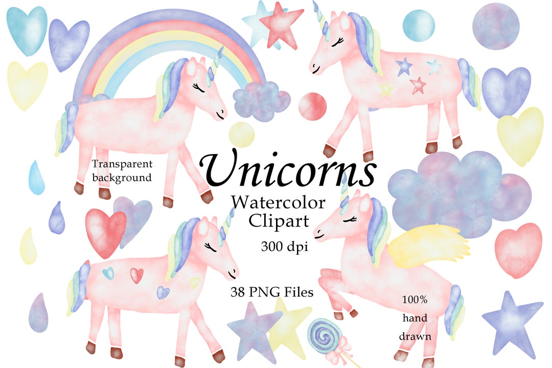 Watercolor Cute Unicorn Clipart Cute Pastel Rainbows Unicorn - Etsy