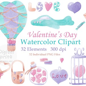 Watercolor Valentine's Day Clipart Pastel Balloons - Etsy