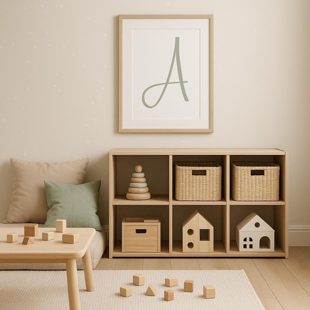 Sage Green Letter A Nursery Print: Initial Alphabet Poster (digital ...
