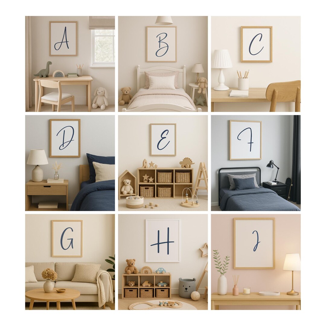A-Z Printable Navy Blue Alphabet Letter Wall Art (instant Download A4 ...