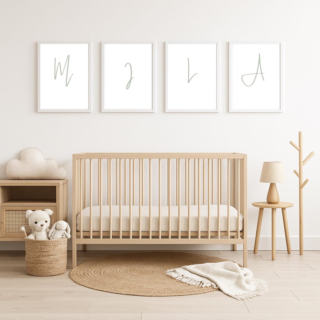 Custom Initial Nursery Prints: Sage Green, Taupe, Grey, Navy (digital ...